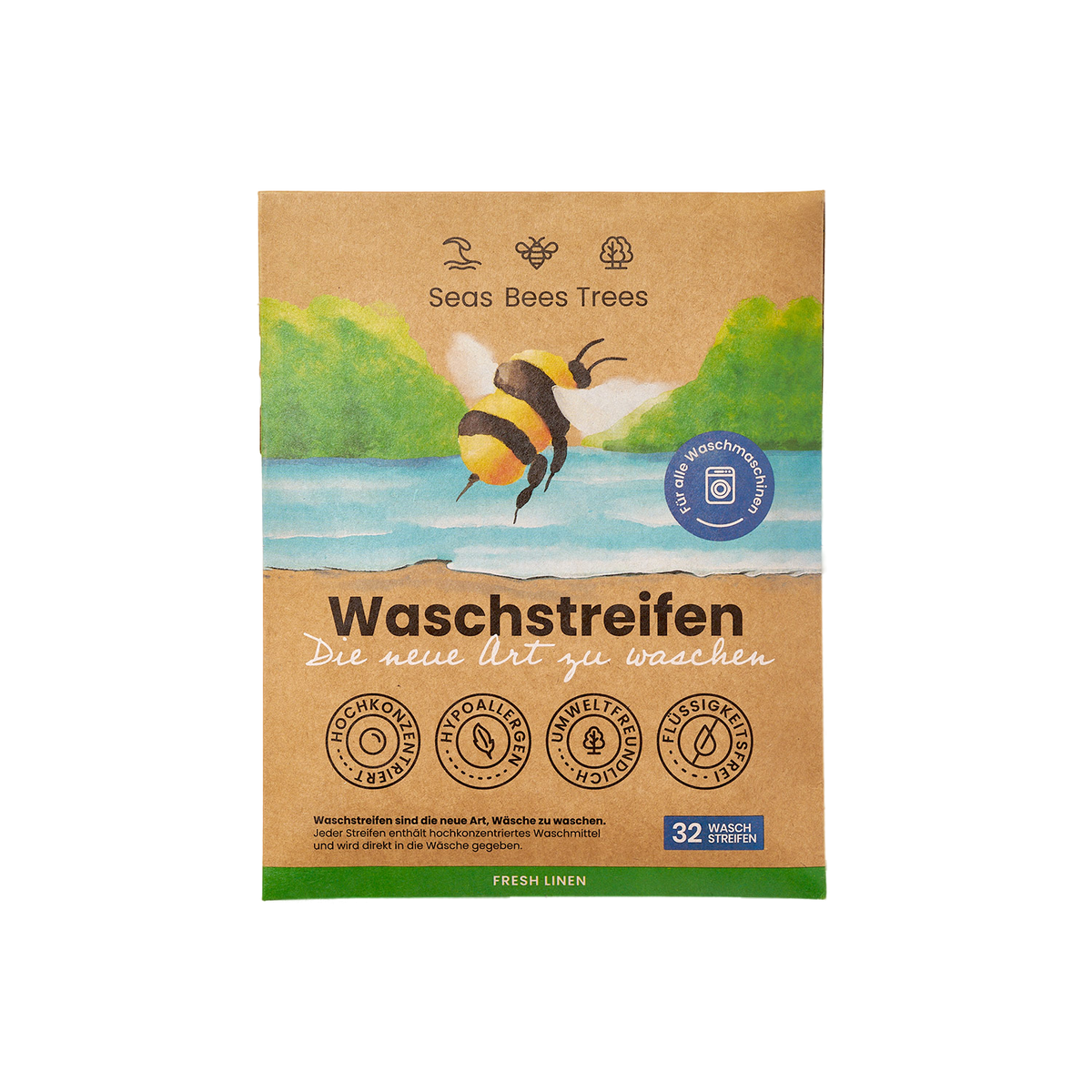 Waschmittel Blätter Vollwaschmittel (32 WL) Fresh Linen – Seas Bees and Trees